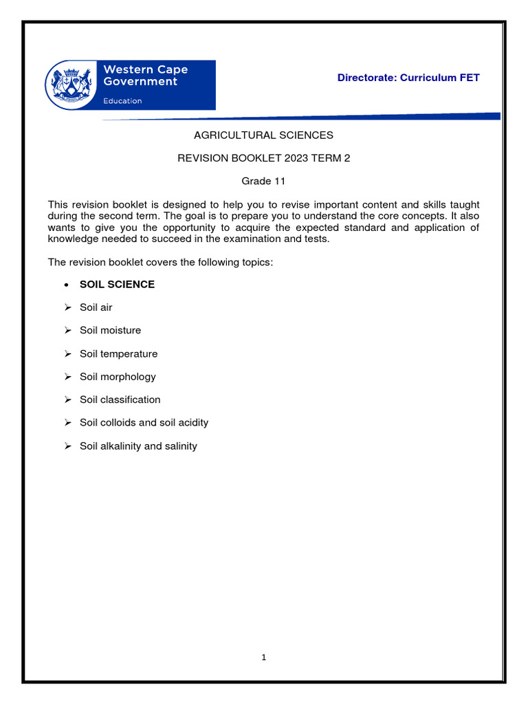 GR 11 Agricultural Sciences Term 2 2023 Learner Revision Sourse ENG | PDF | Soil | Ph