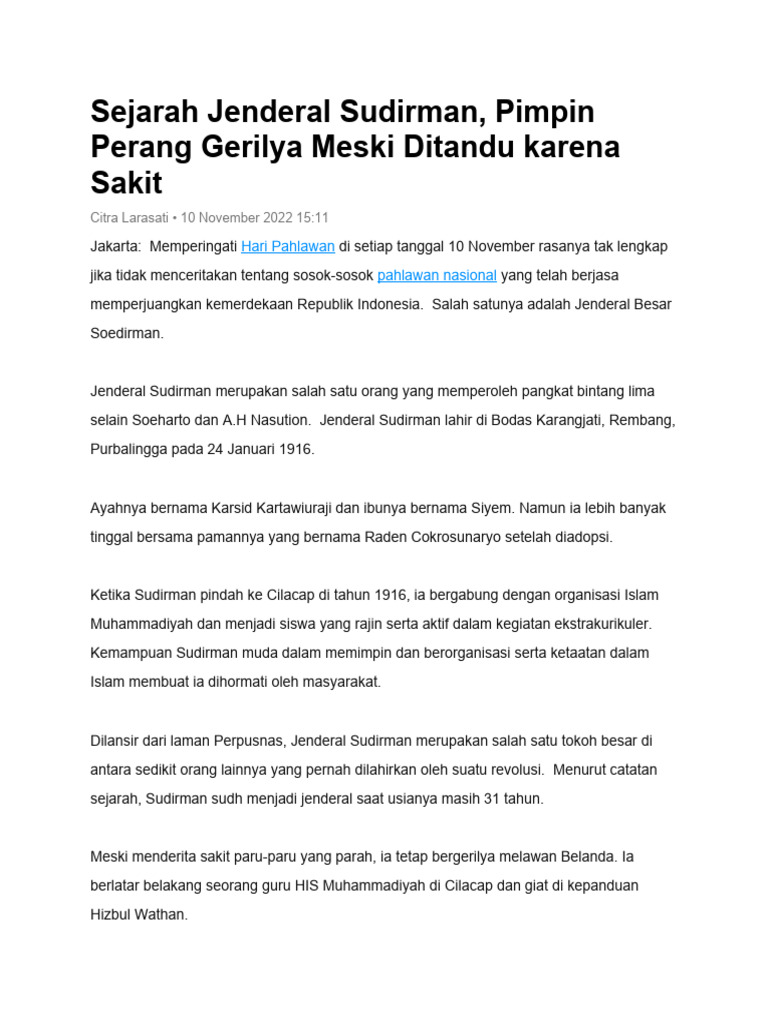 Sejarah Jenderal Sudirman | PDF