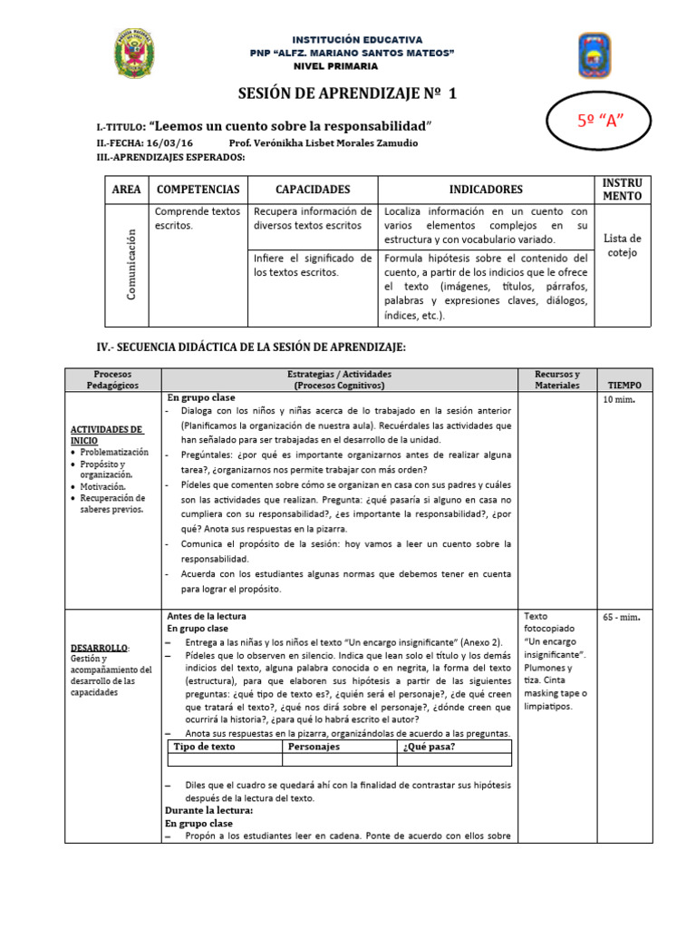 Sesion 1 C - Cuento La Responsabilidad. | PDF | Aprendizaje