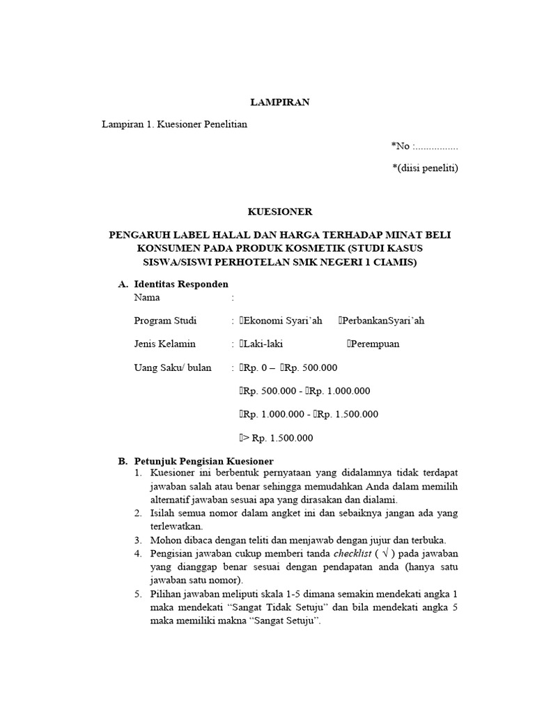LAMPIRAN Kuesioner | PDF