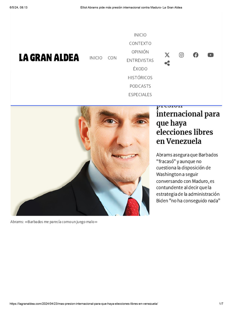 Alejandro Hernández Elliot Abrams Pide Más Presión Internacional Contra ...