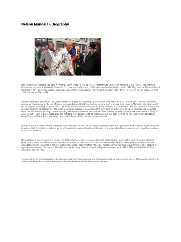 Nelson Mandela Biography | PDF | Nelson Mandela | Apartheid