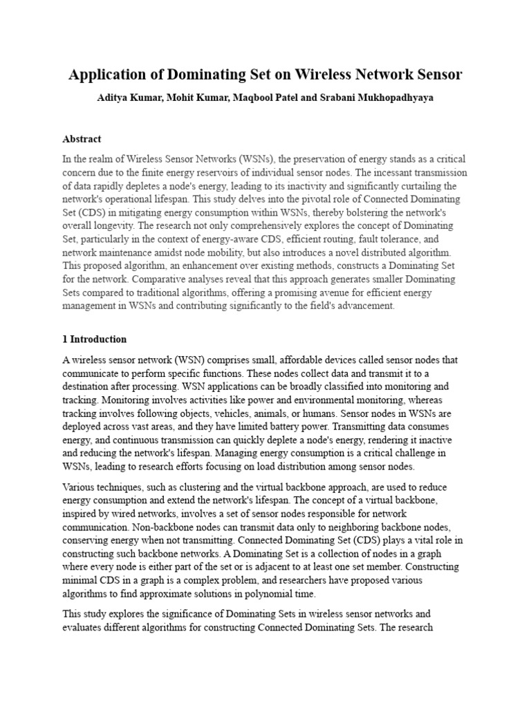 Application Of Dominating Set On Wireless Network Sensor Pdf