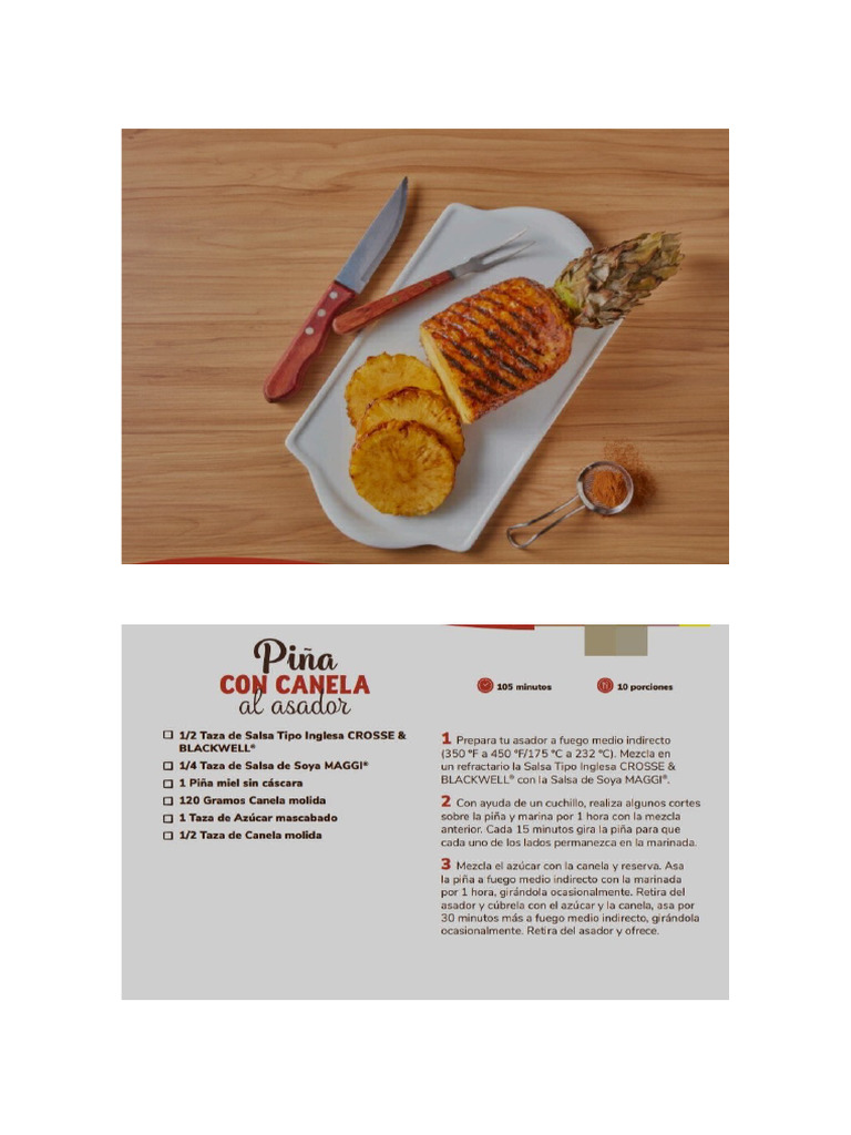 Receta - Carne Asada - Piña Con Canela | PDF