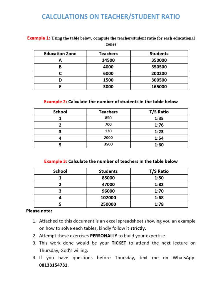 Teacher-Student Ratio Calculations Guide | PDF