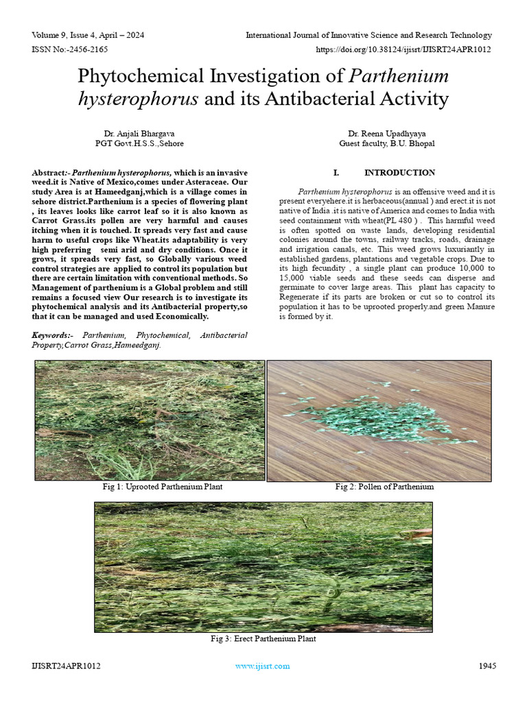 Phytochemical Investigation of Parthenium hysterophorus and its ...