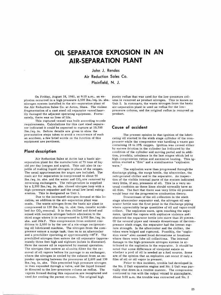 Oil Separator Explosion in Air Separation Plant | PDF | Oxygen | Valve
