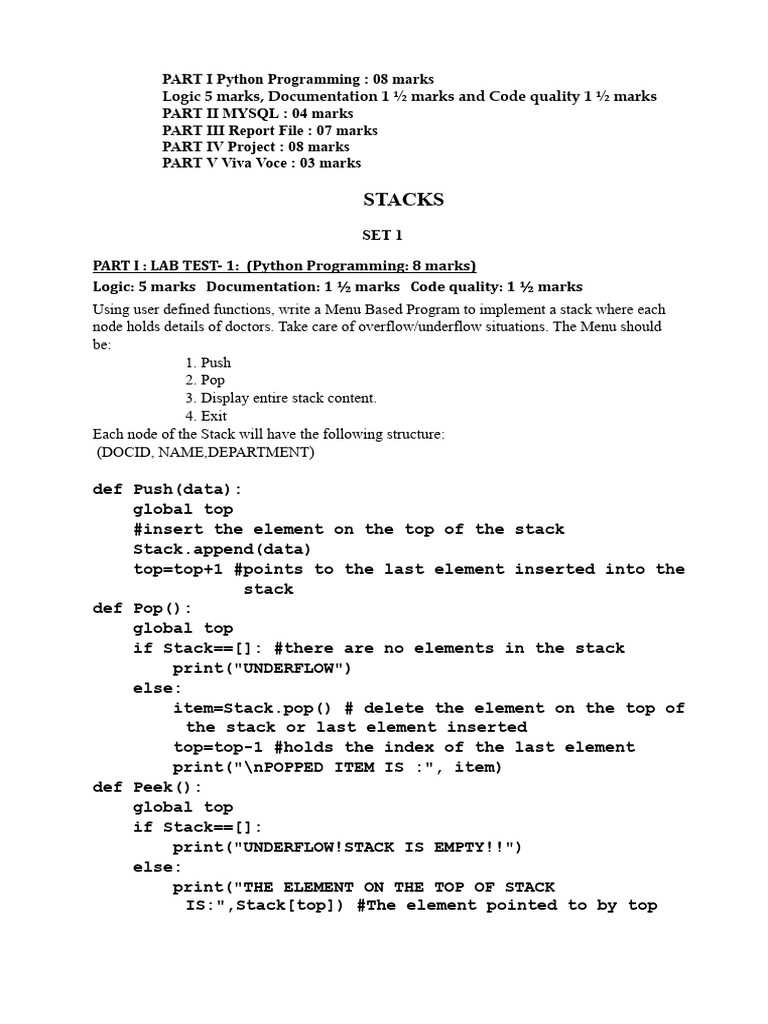 Grade 12 Cs Board Practicals Stack Pdf Algorithms And Data Structures Data Management 6215