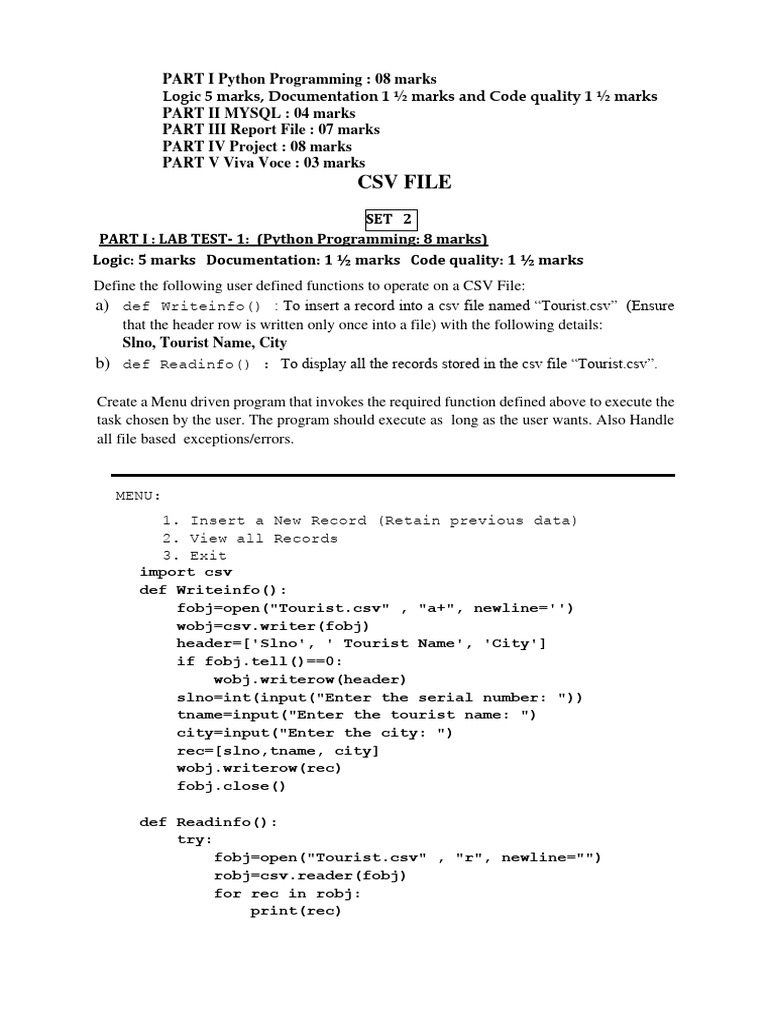 Grade 12 CS Board Practicals CSV | PDF | Comma Separated Values | Software Quality