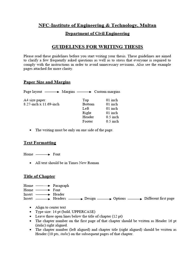Thesis Writing Guidelines for Civil Engineering | PDF | Thesis | Typefaces