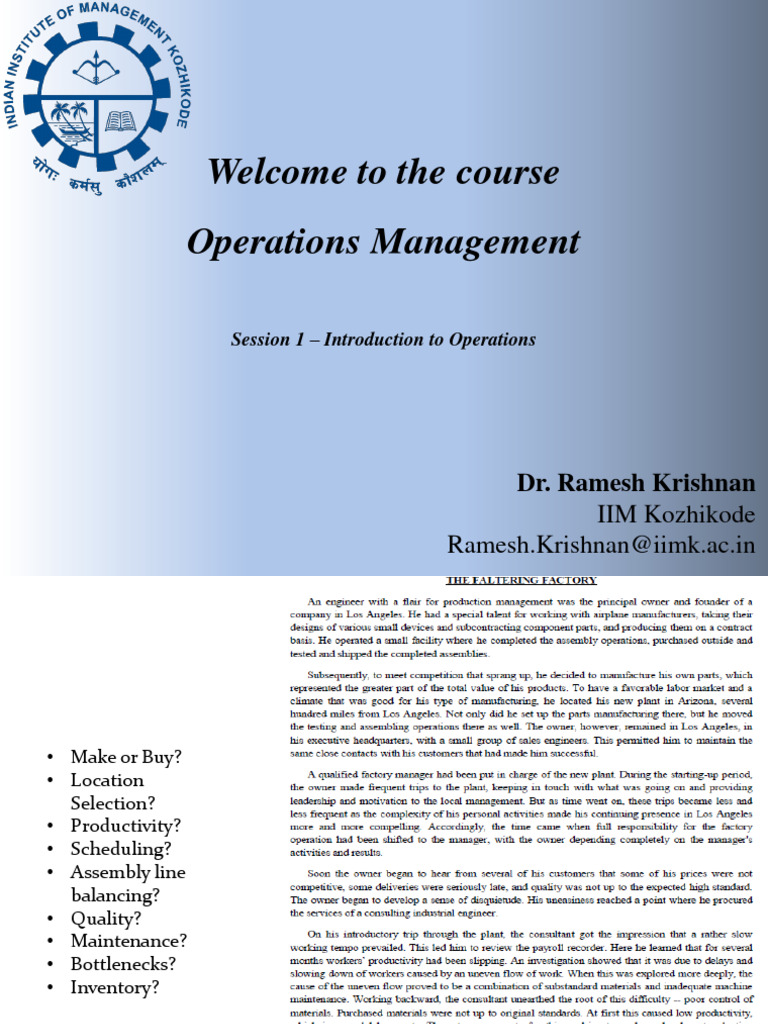 Session 1 - Introduction | PDF | Supply Chain | Operations Management