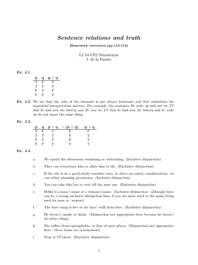 Homework Corrigé De-La-Fuente | PDF | Grammar | Logic