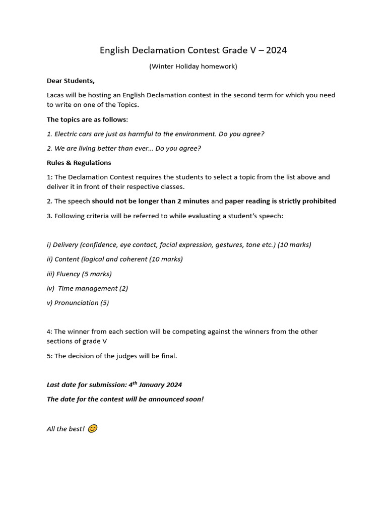English Declamation Contest Grade V | PDF | Technology & Engineering