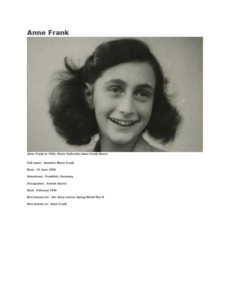 Anne Frank Biography | PDF | Anne Frank