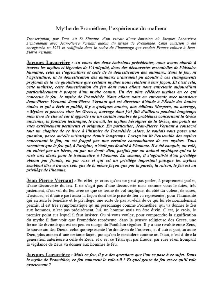 Le Mythe de Prométhée | PDF | Prométhée | Mythologie grecque
