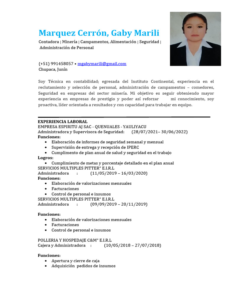 CV - Gaby Marquez Cerron | PDF | Contabilidad | Business