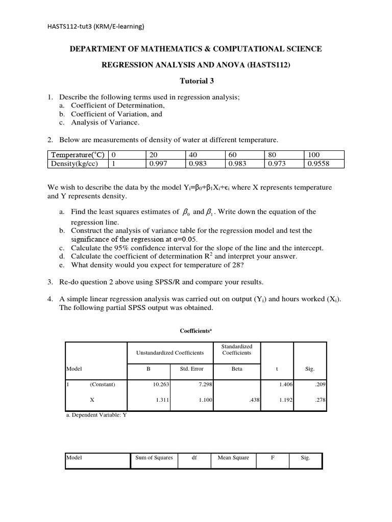 Tutorial 3 | PDF | Coefficient Of Determination | Regression Analysis
