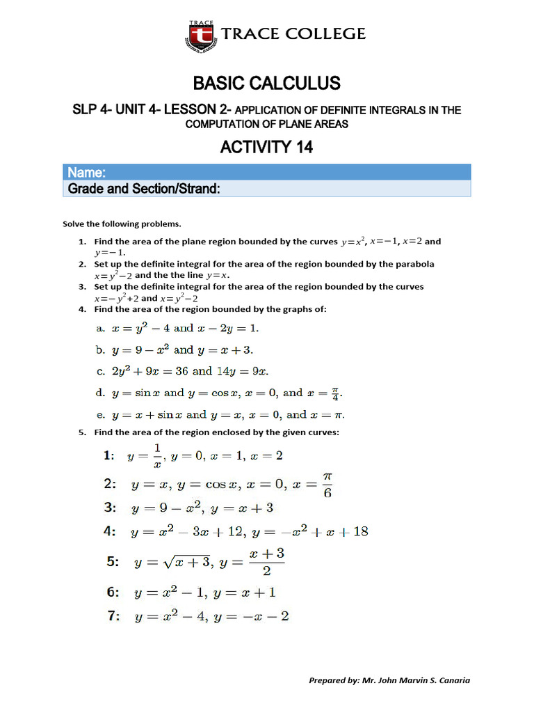 SLP 4 - Unit 4 - Lesson 2 - Activity 14 (Basic Calculus) | PDF