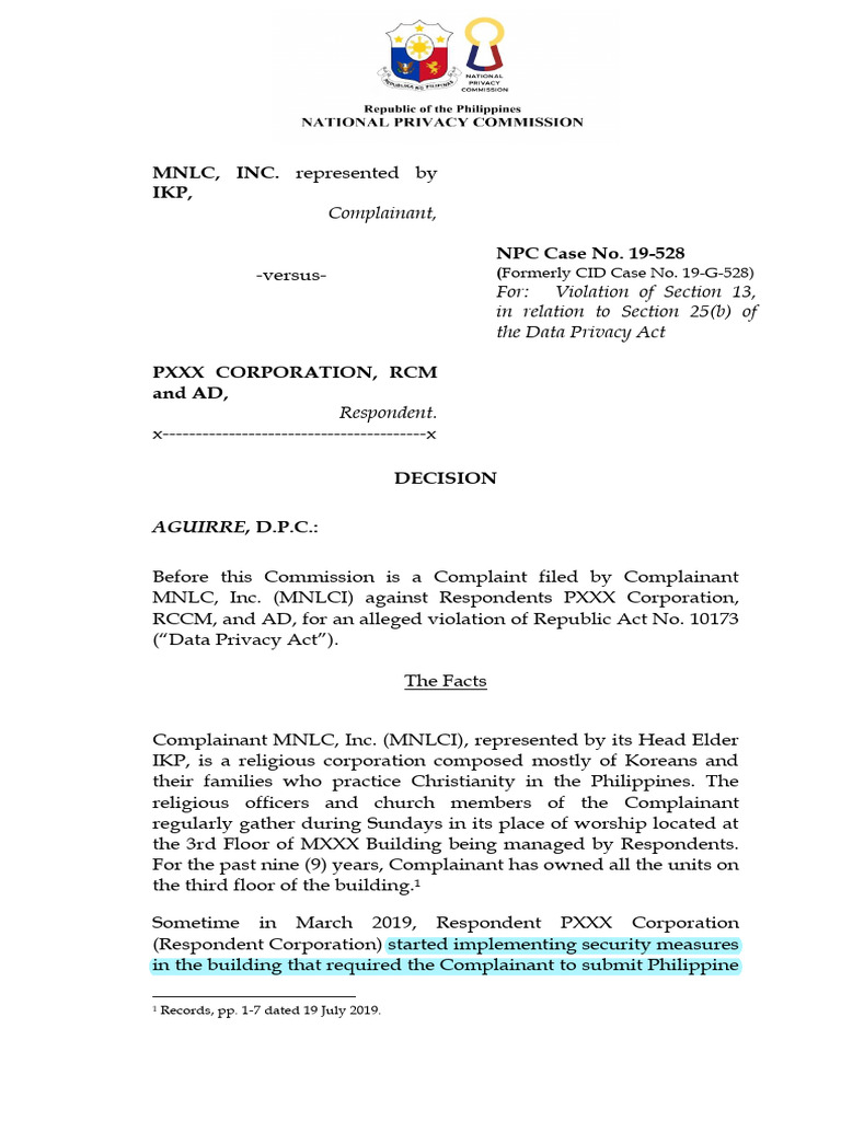 Decision NPC 19 528 MNLC v. PXXX Corporation | Download Free PDF | Identity Document | Privacy