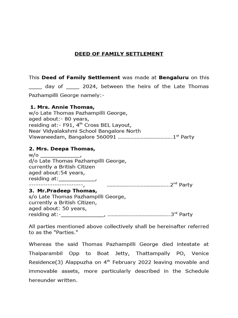 Family Settlement Agreement_ | PDF | Justice | Crime & Violence
