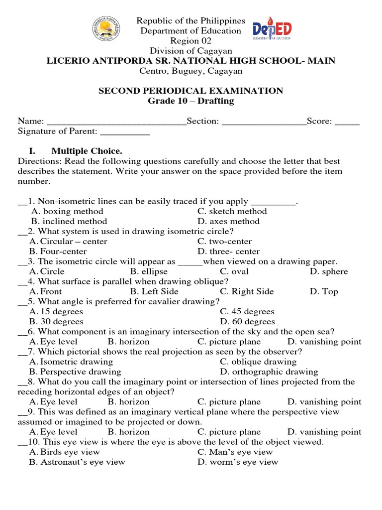 2nd PERIODIC TEST DRAFTING 10 | PDF | Technical Drawing | Classical ...