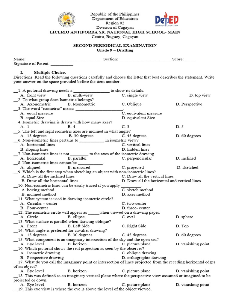 Grade 9 Drafting Periodical Exam | PDF | Euclidean Geometry | Technical ...