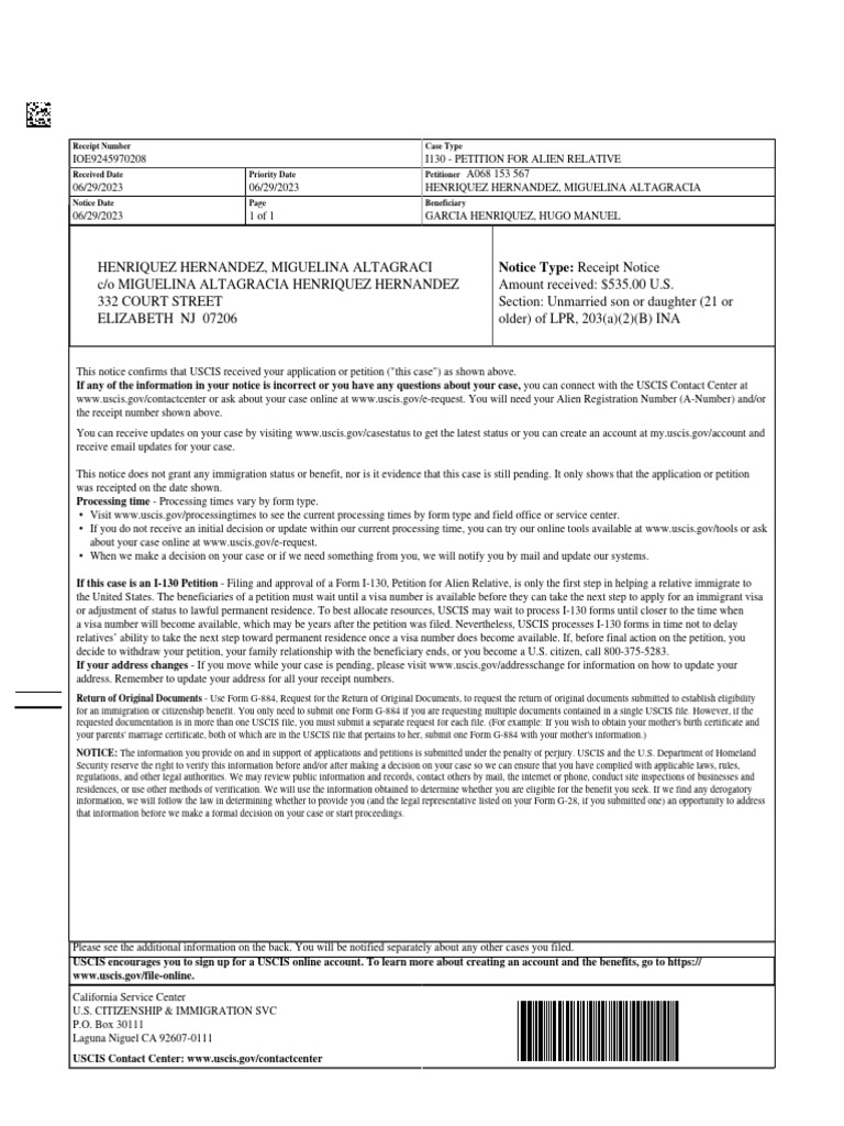 Receipt Notice | PDF | Human Migration | Federal Government Of The ...