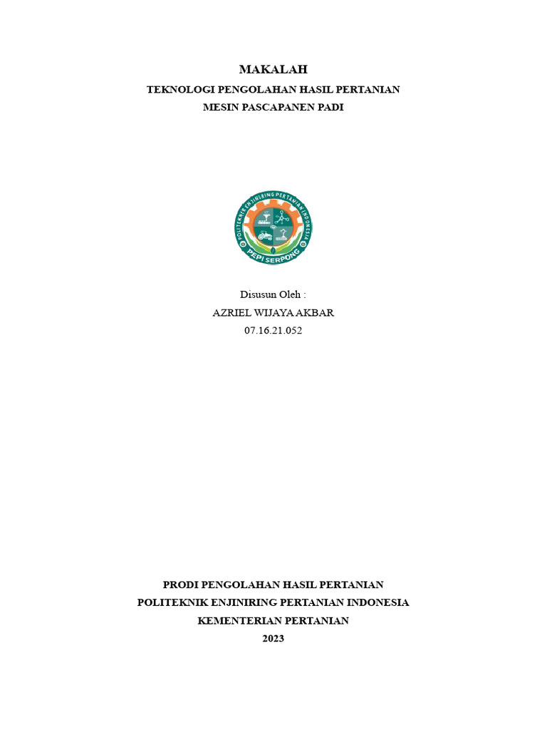 Azriel Wijaya Akbar - Uts TPHP - 07.16.21.052 - Makalah Mesin Pascapanen | PDF