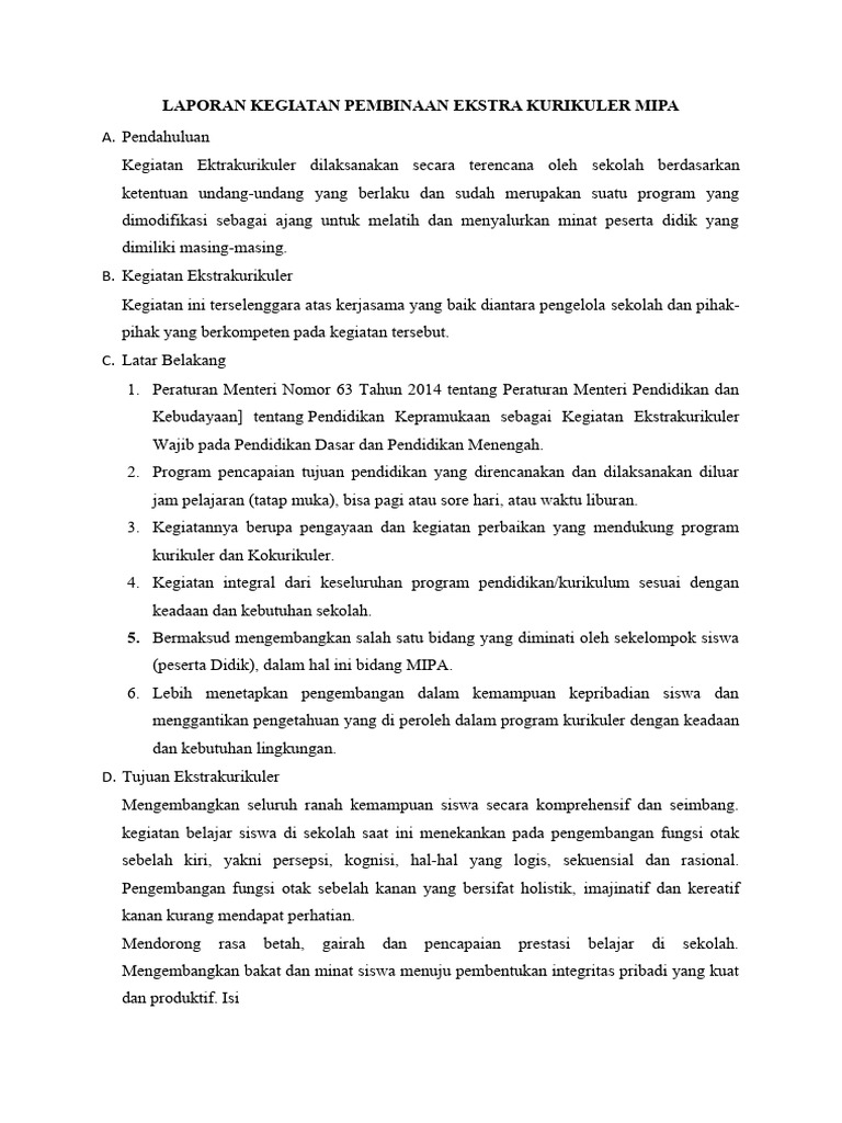 Laporan Ekskul Mipa 13-4-2023 | PDF