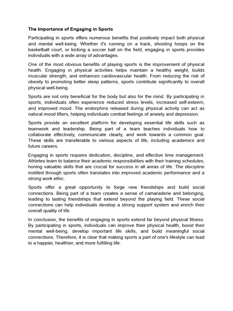 The Importance of Engaging in Sports | PDF | Mental Health | Sports