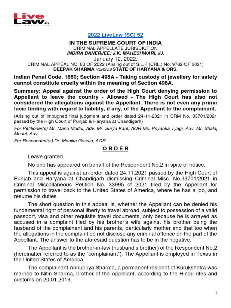 Deepak Sharma vs. State of Haryana Appeal | PDF | Public Law | Justice