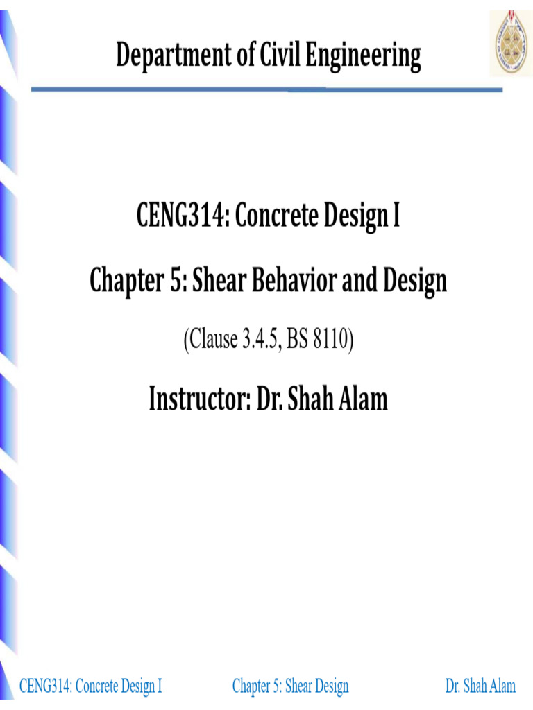 CENG314-Chapter 5-Shear Design | PDF | Shear Stress | Beam (Structure)