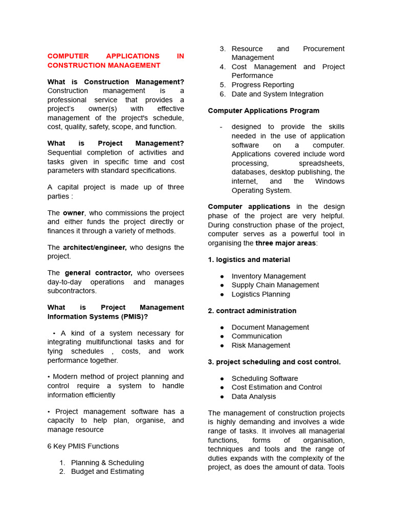 Topic 8 - Computer Applications in Construction Management | PDF ...