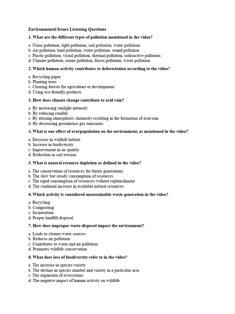 Air Pollution Quiz with Answers | PDF | Pollution | Human Impact On The ...