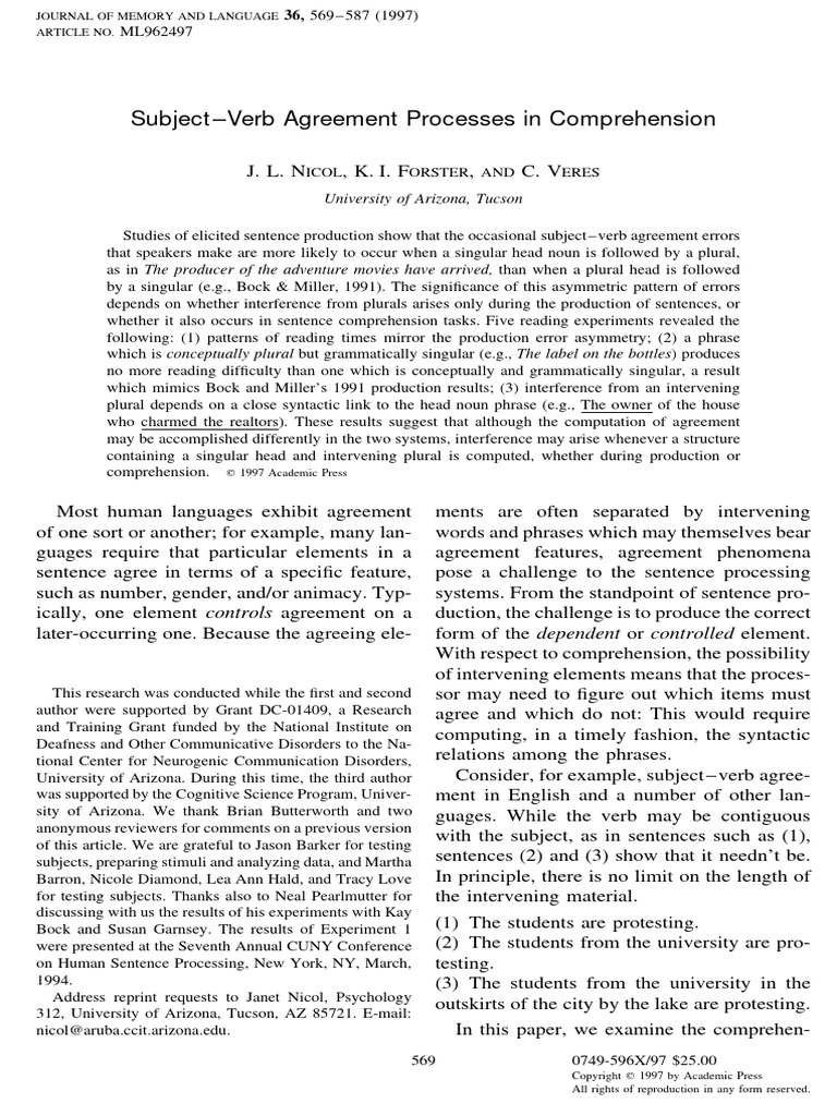 Subject Verb Agreement Processes in Comp | PDF | Grammatical Number | Plural