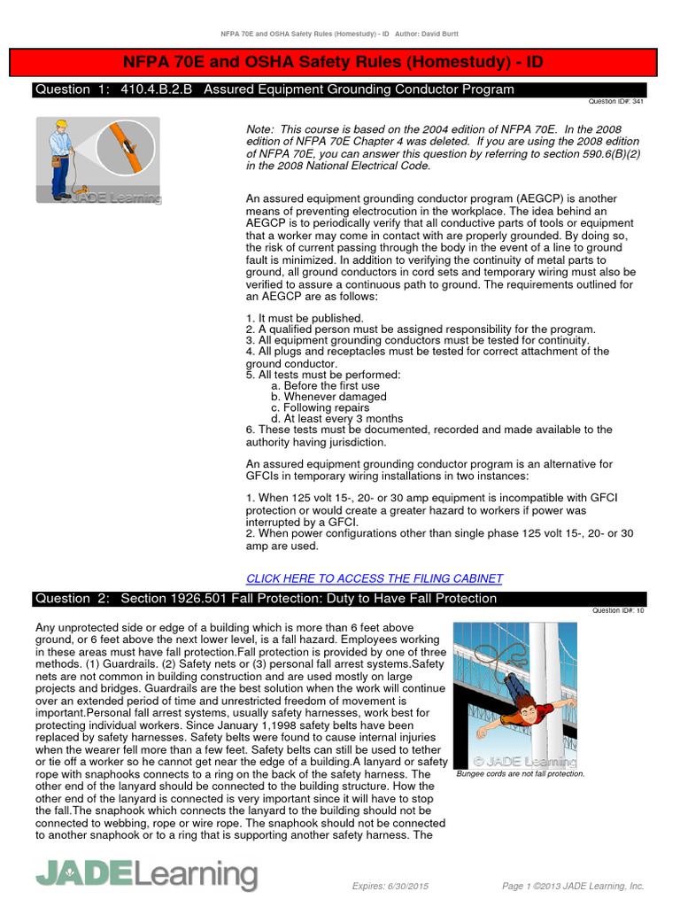 NFPA 70E and OSHA Safety Rules - Homestudy - ID | PDF | Occupational ...