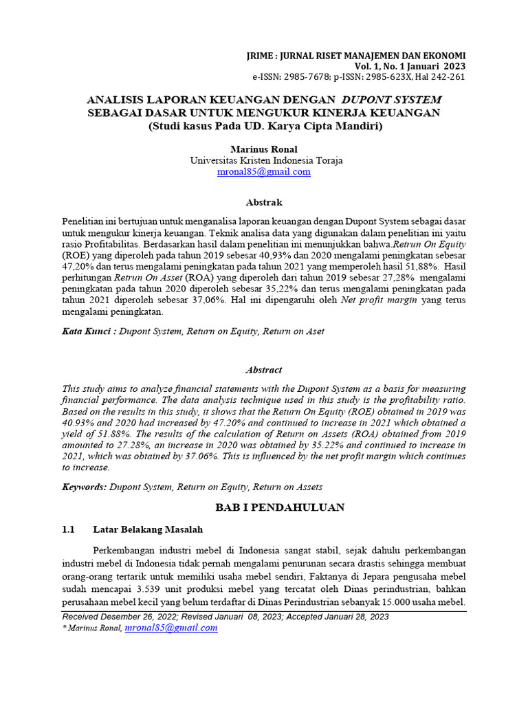 Analisis Laporan Keuangan Dengan Dupont System Sebagai Dasar Untuk Mengukur Kinerja Keuangan ...