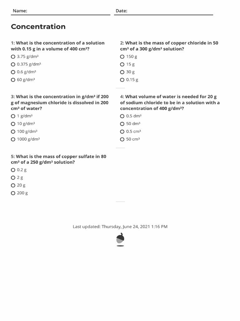 Concentration Exit Quiz Questions | PDF