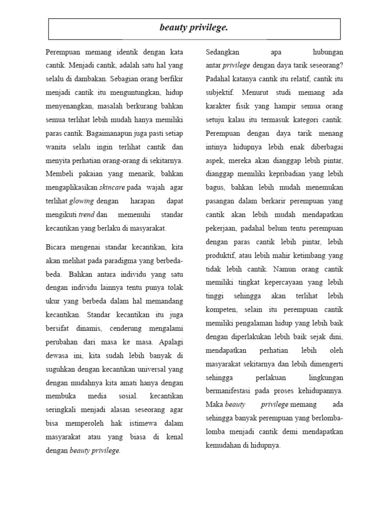 Beauty Privilege dan Dampaknya | PDF