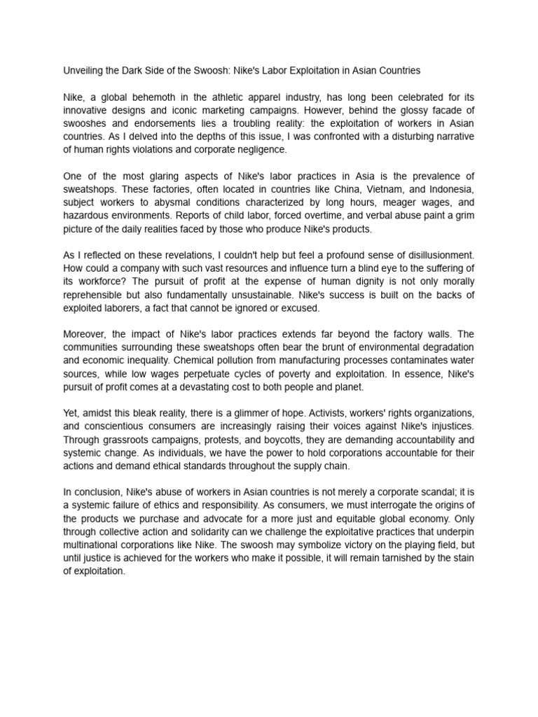 Nike's Labor Exploitation in Asian Countries | PDF | Sweatshop | Nike