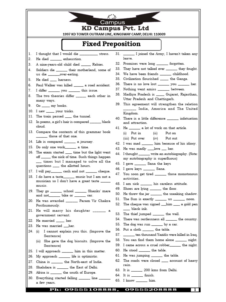 Fixed Preposition (1-357 Q) - Class Notes | PDF