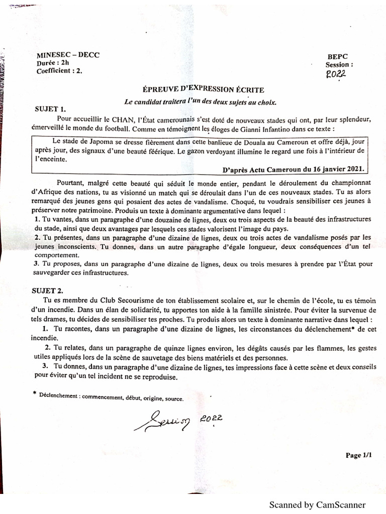 BEPC 2022 Expression écrite | PDF