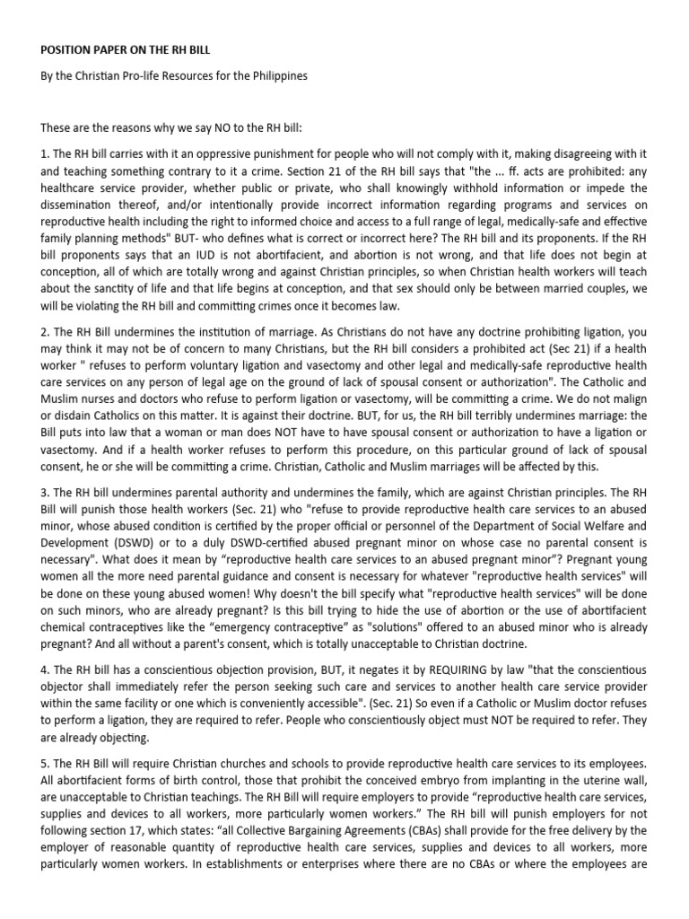 Opposition to the RH Bill: A Christian Perspective | PDF | Abortion ...