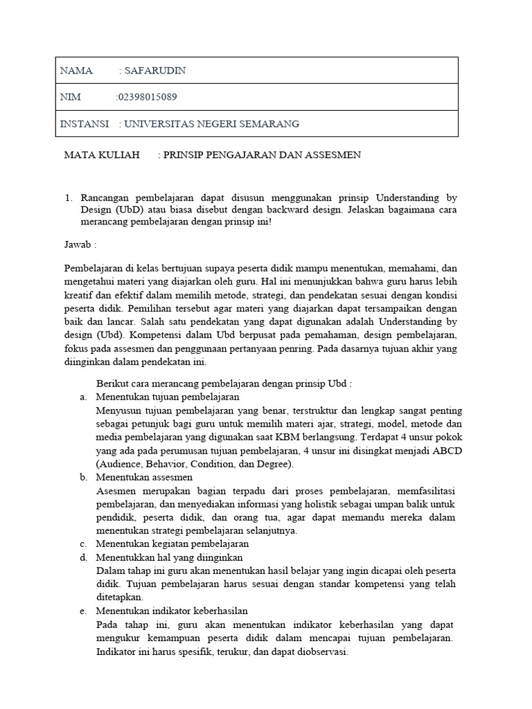 UTS - Prinsip Pengajaran Assessment | PDF