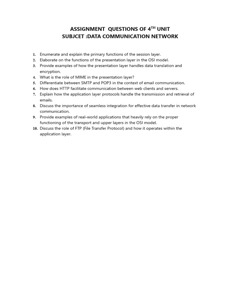 Assignment Questions of 4TH Unit - DCN | PDF | Technology & Engineering