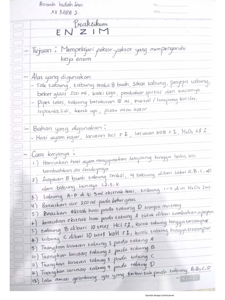 Biologi (Rangkuman Vid Praktikum Enzim) - Azizah Indah Sari - XII MIPA ...