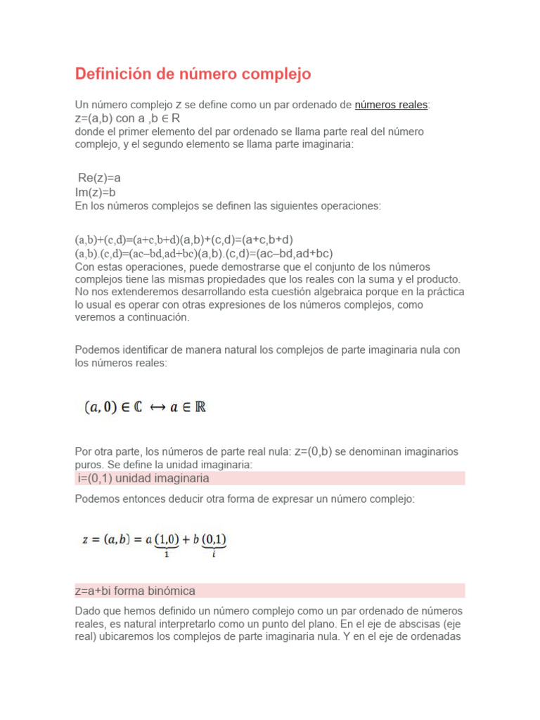 Números Complejos: Definición y Operaciones | PDF | Número complejo ...