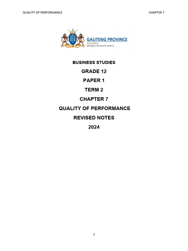 Teacher's Copy Revised Chapter 7 Grade 12 Notes On Quality of ...