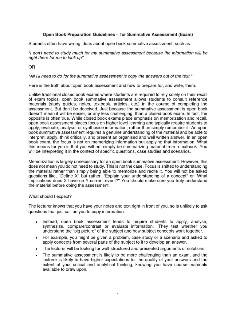 Open Book (Summative Assessments) Guidelines | PDF | Educational ...
