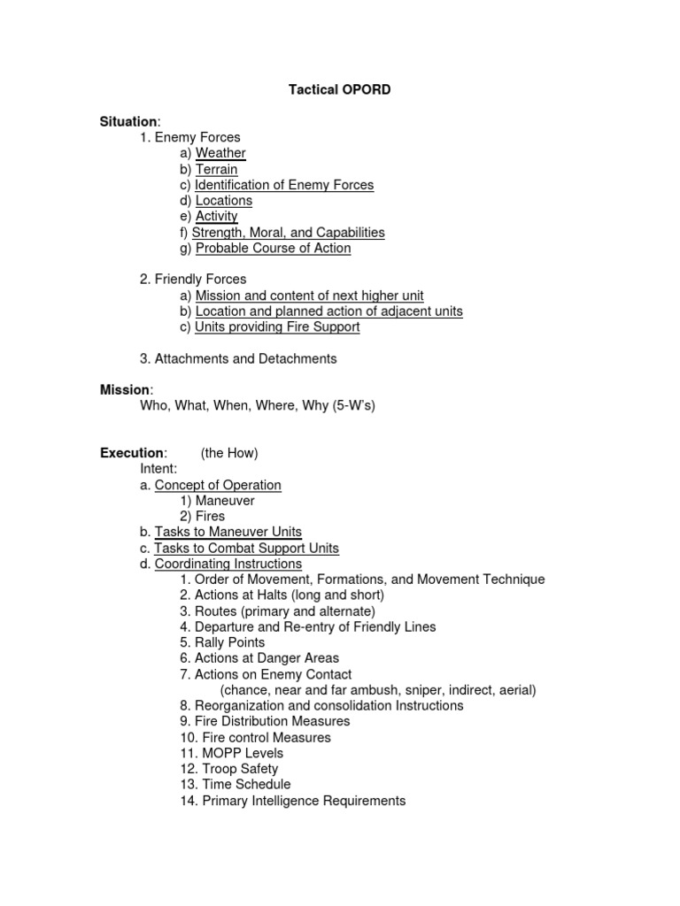 Tactical OPORD | Download Free PDF | Ambush | Military Science